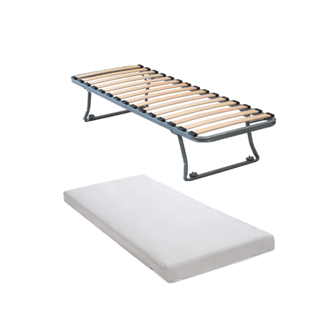 Folding Leg Single Bed Frame 6ft x 2ft3in with Mattress