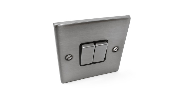 2 Gang 2 Way Light Switch Brushed Stainless Steel | Electrical Fittings