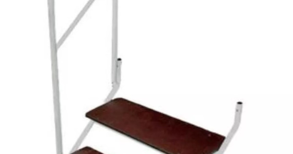 2 Tread Step White Stainless Steel Handrail Marine Ply Treads 80cm Wide