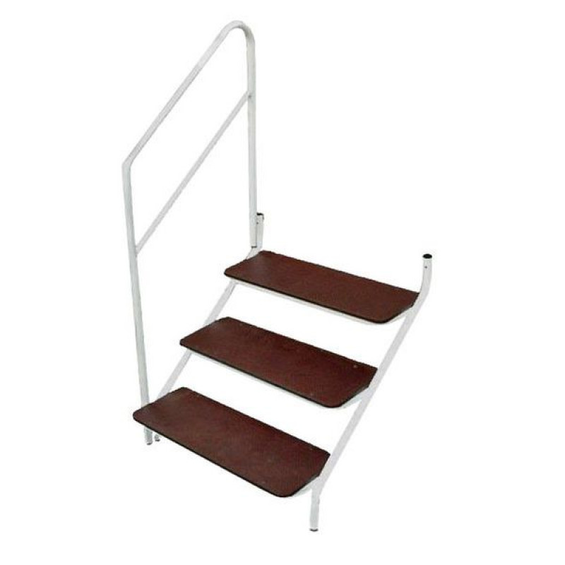 3 Tread Step White Stainless Steel Handrail Marine Ply Treads 95cm Wide